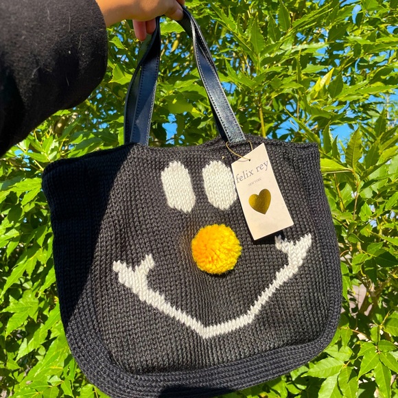 felix rey | Bags | Felix Rey Smiley Face Knitted Black Bag W Drawstring ...